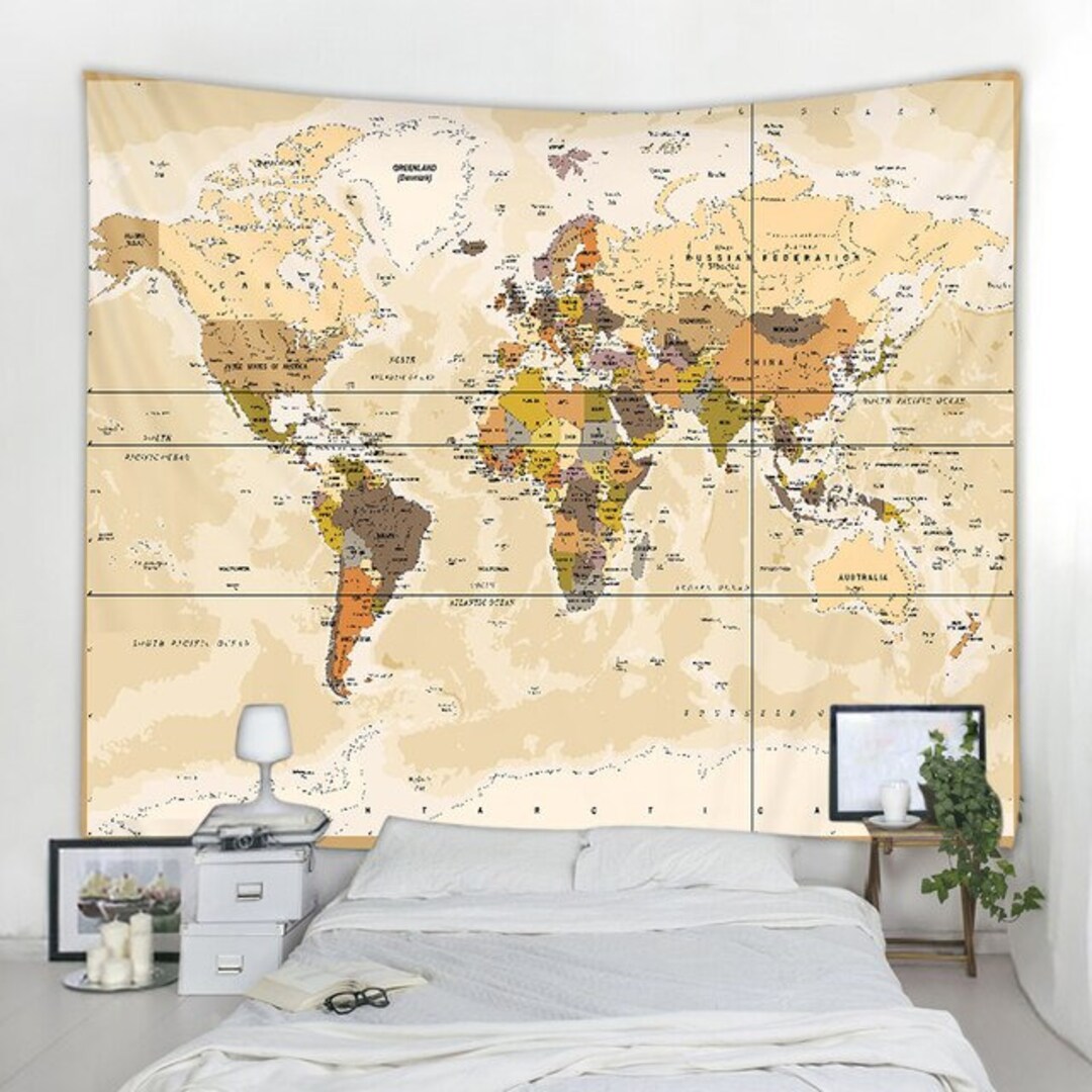 Retro World Map Wall Tapestry Map of the World Wall Hanging Tapestries ...