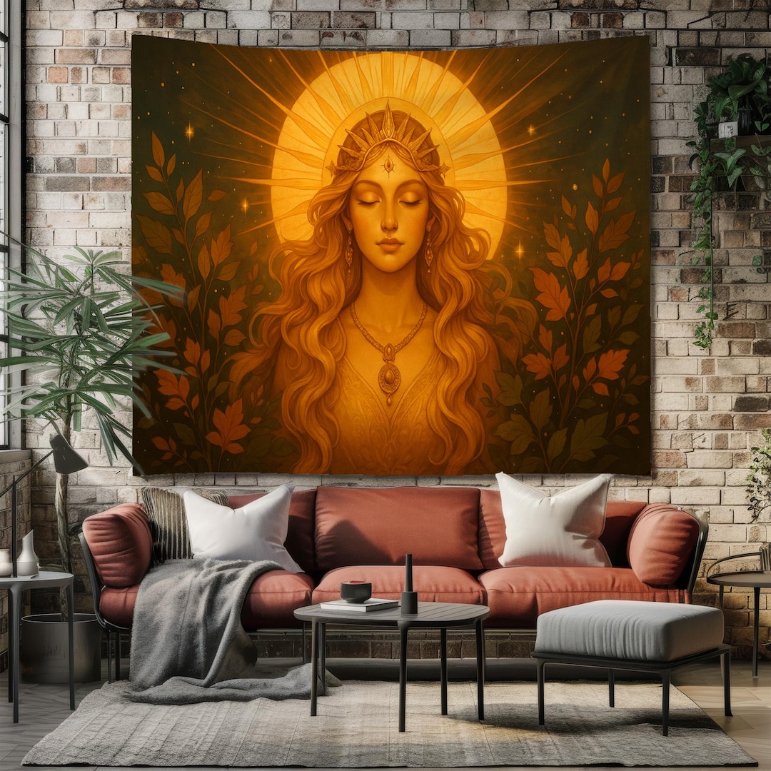 Solar Goddess Wall Tapestry, Divine Feminine Art, Golden Sun Goddess ...