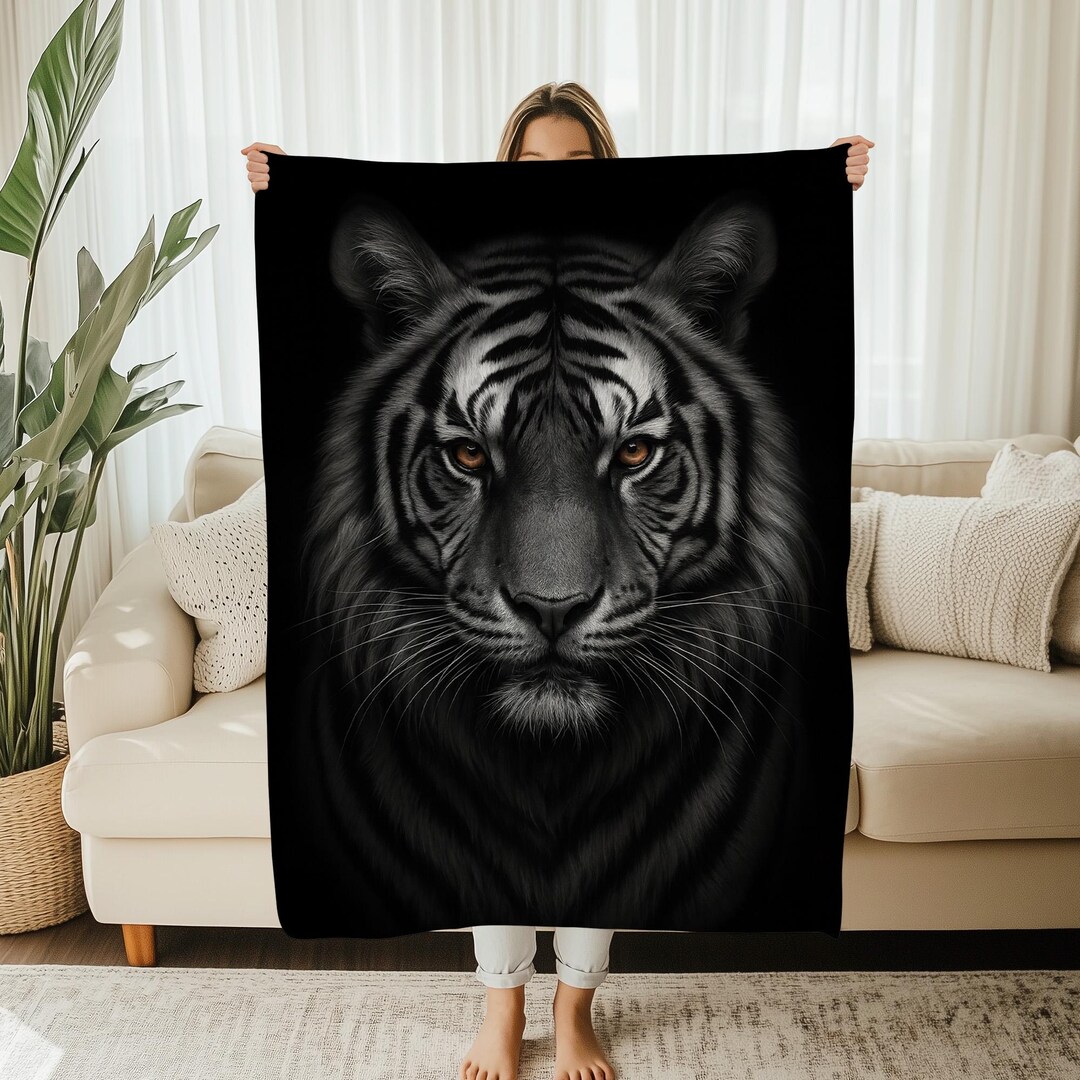 Black Tiger Fleece Flannel Blanket – Fierce Soft Throw With Realistic ...