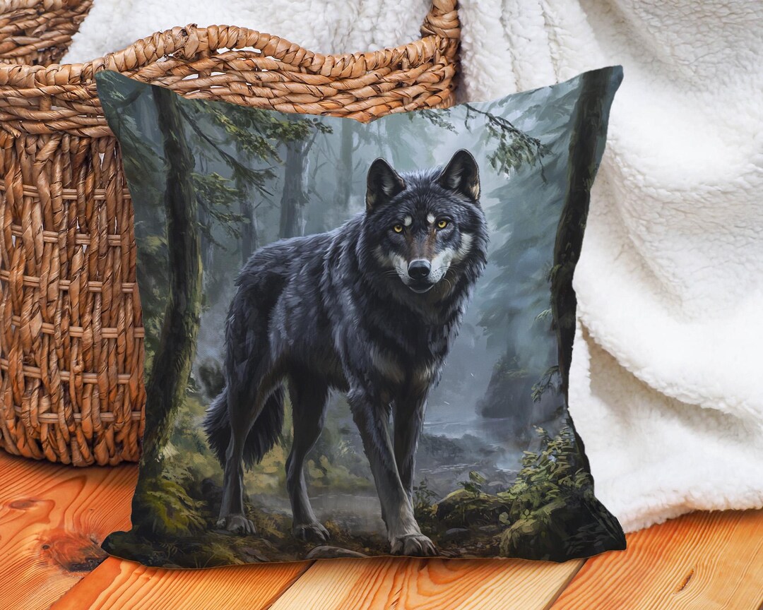 Alexander Archipelago Black Wolf Throw Pillow Cover, Cotton Linen ...