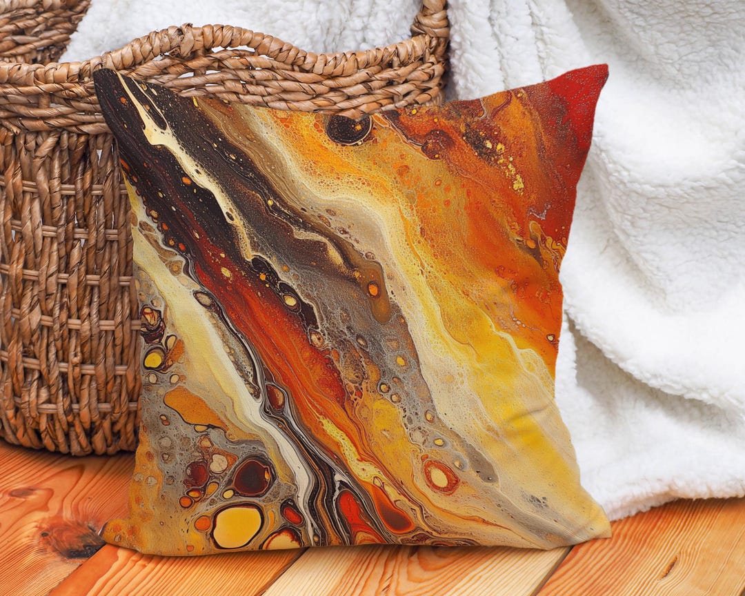 Molten Lava Abstract Pillow Cover: Fire Orange & Earth Brown Fluid Art ...