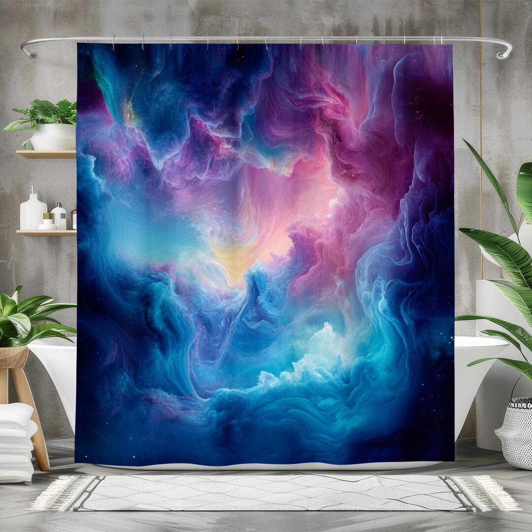 Abstract Art Galaxy Nebula Shower Curtain, Waterproof Fabric Bath ...