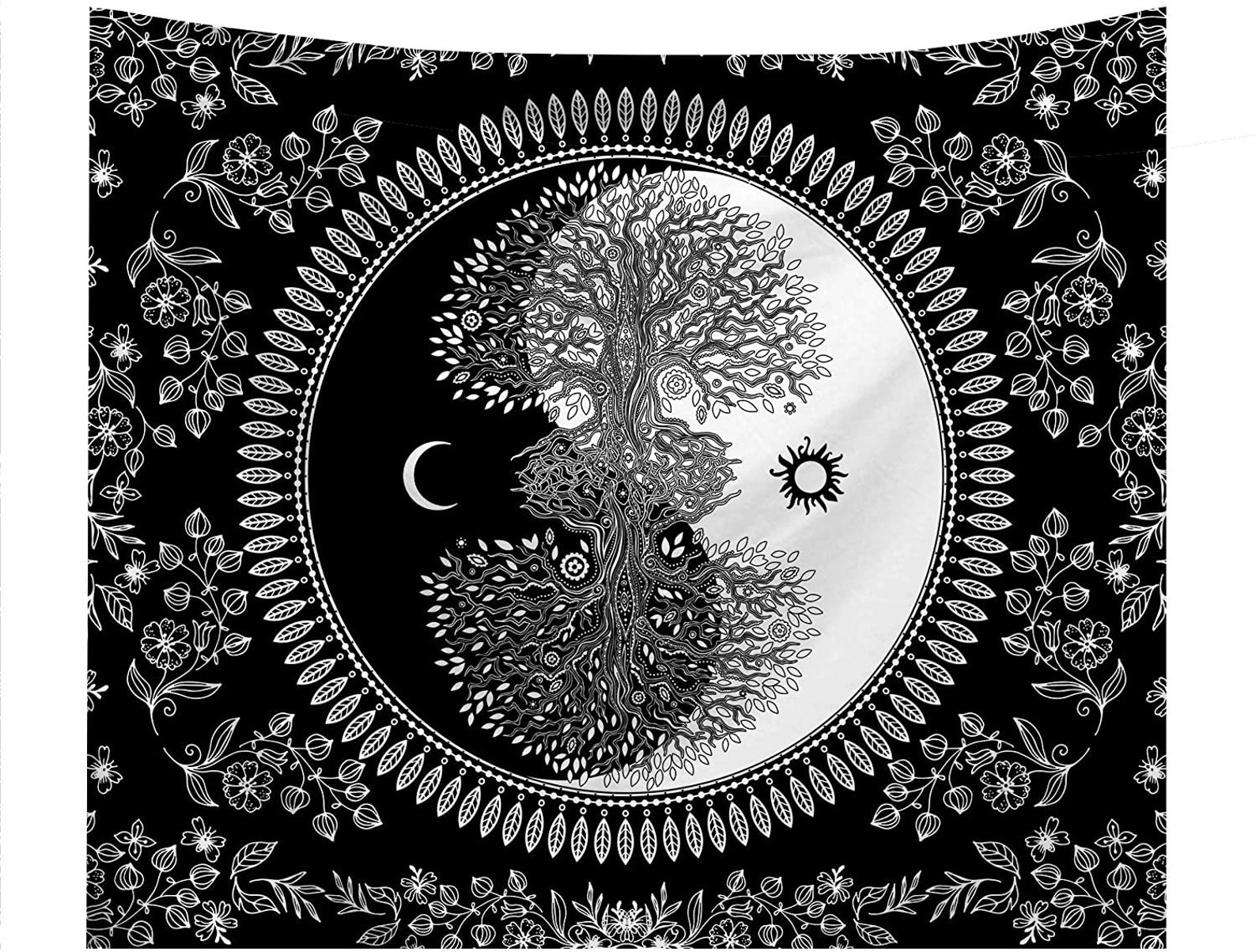 Tree of Life Tapestry Yin Yang Tapestry Sun Moon Wall Tapestry Black ...