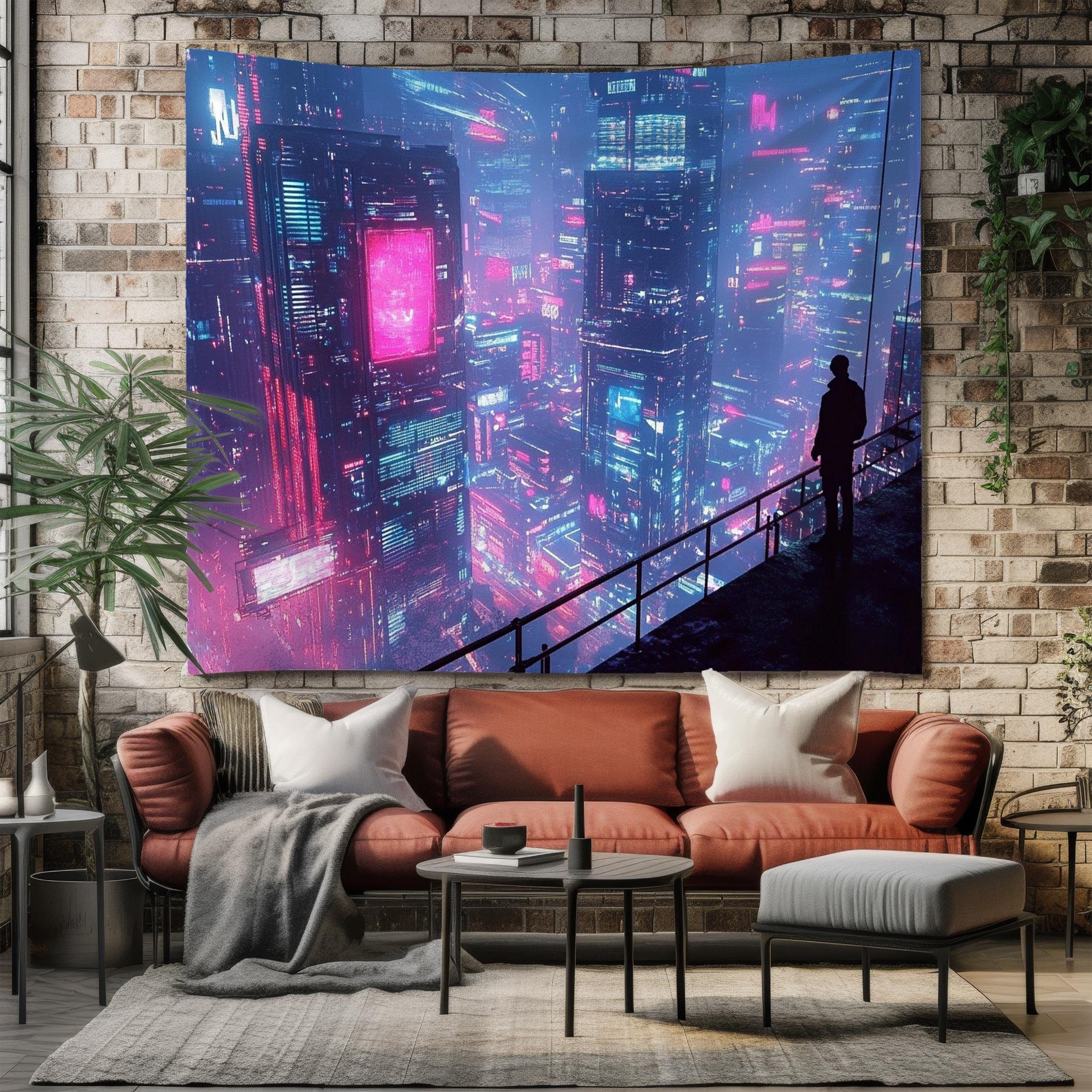 Arazzo da parete Cyberpunk Night City, arazzi futuristici fantascientifici al neon per soggiorno ...