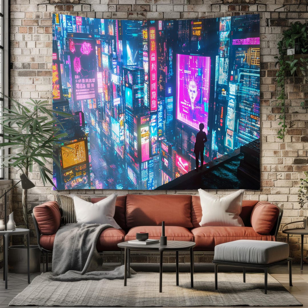 Cyberpunk Neon City Wall Hanging Tapestry, Futuristic Sci-fi Tapestry ...