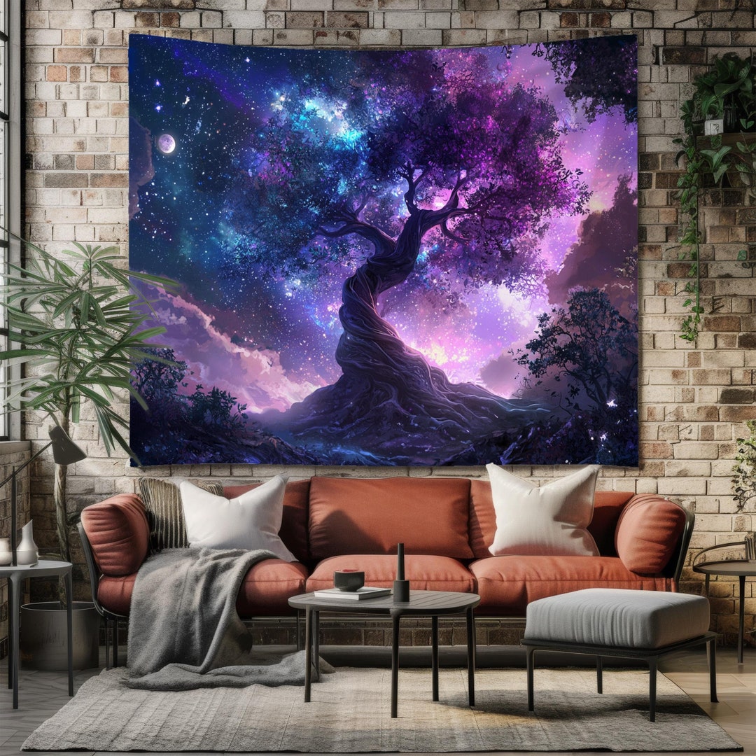 Enchanted Cosmic Tree Wall Hanging Tapestry, Mystical Galaxy Tree ...