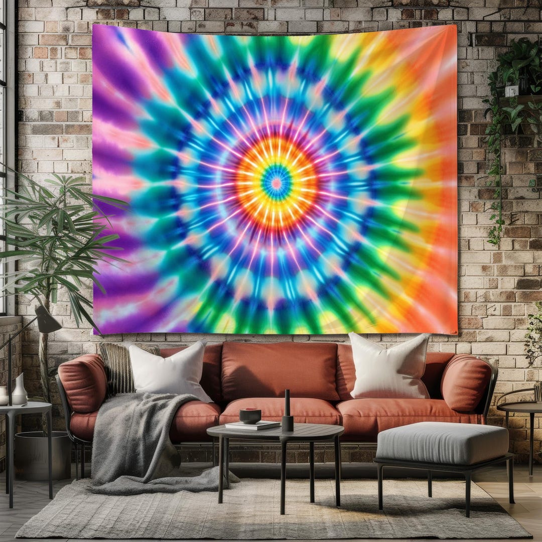 Colorful Tie Dye Tapestry – Spiral Wall Hanging, Vibrant Psychedelic ...