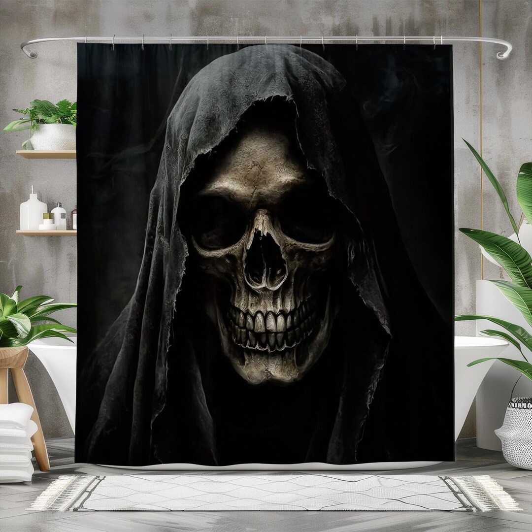 Grim Reaper Skull Shower Curtain, Gothic Horror Bathroom Decor, Dark ...