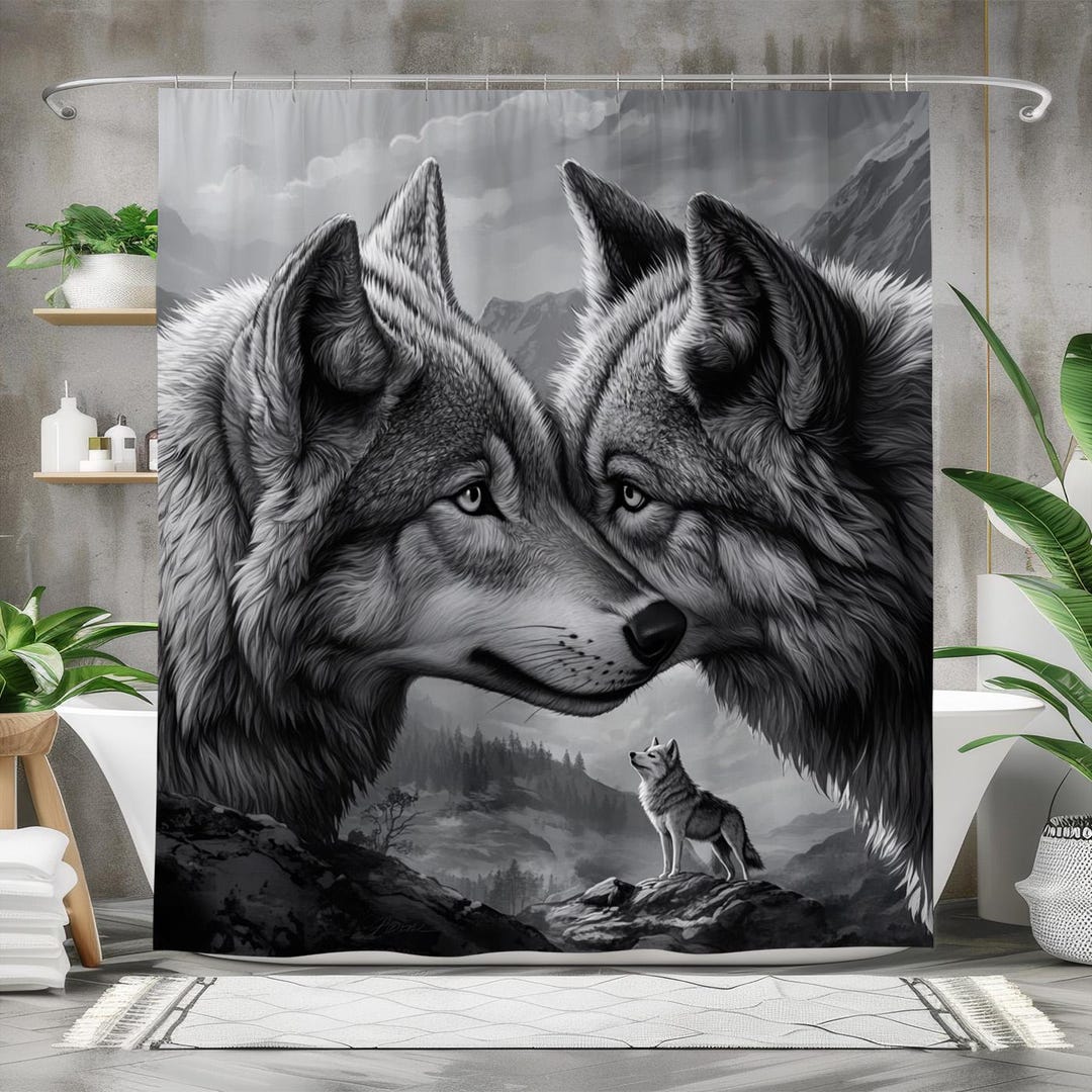 Majestic Wolves Shower Curtain Wolf, Bathroom Decor, Monochrome ...