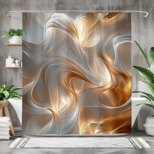 Abstract Gold and Silver Shower Curtain, Waterproof Fabric Bath Curtain ...