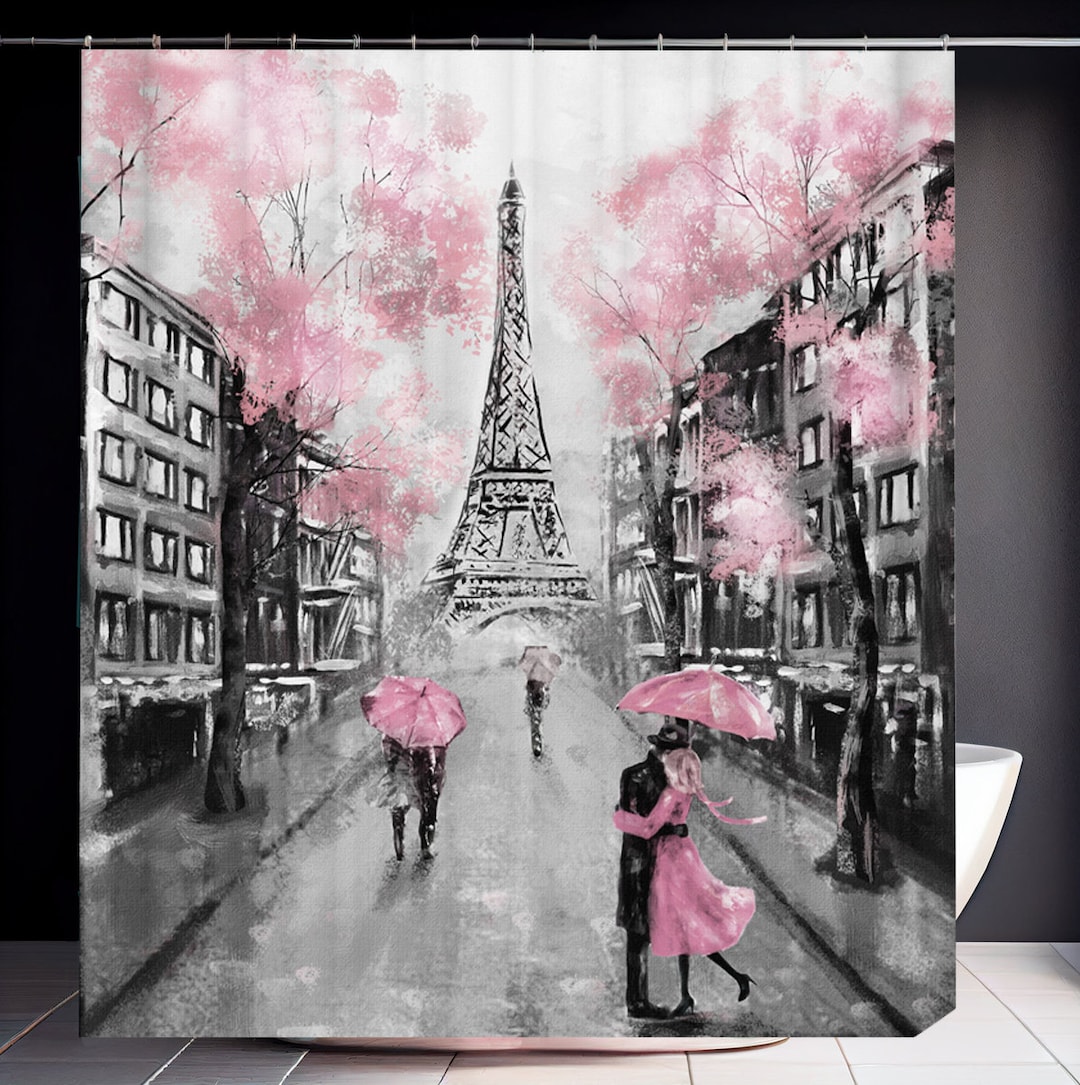 Paris Shower Curtain Eiffel Tower Bath Decor Romantic City - Etsy