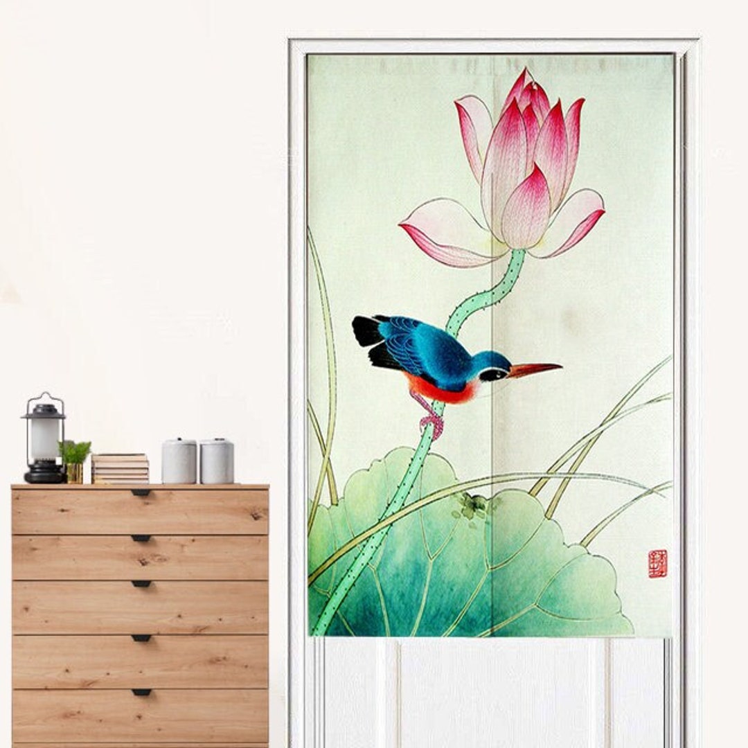 Japanese Door Curtain Lotus Flower Doorway Curtain Japan Noren - Etsy