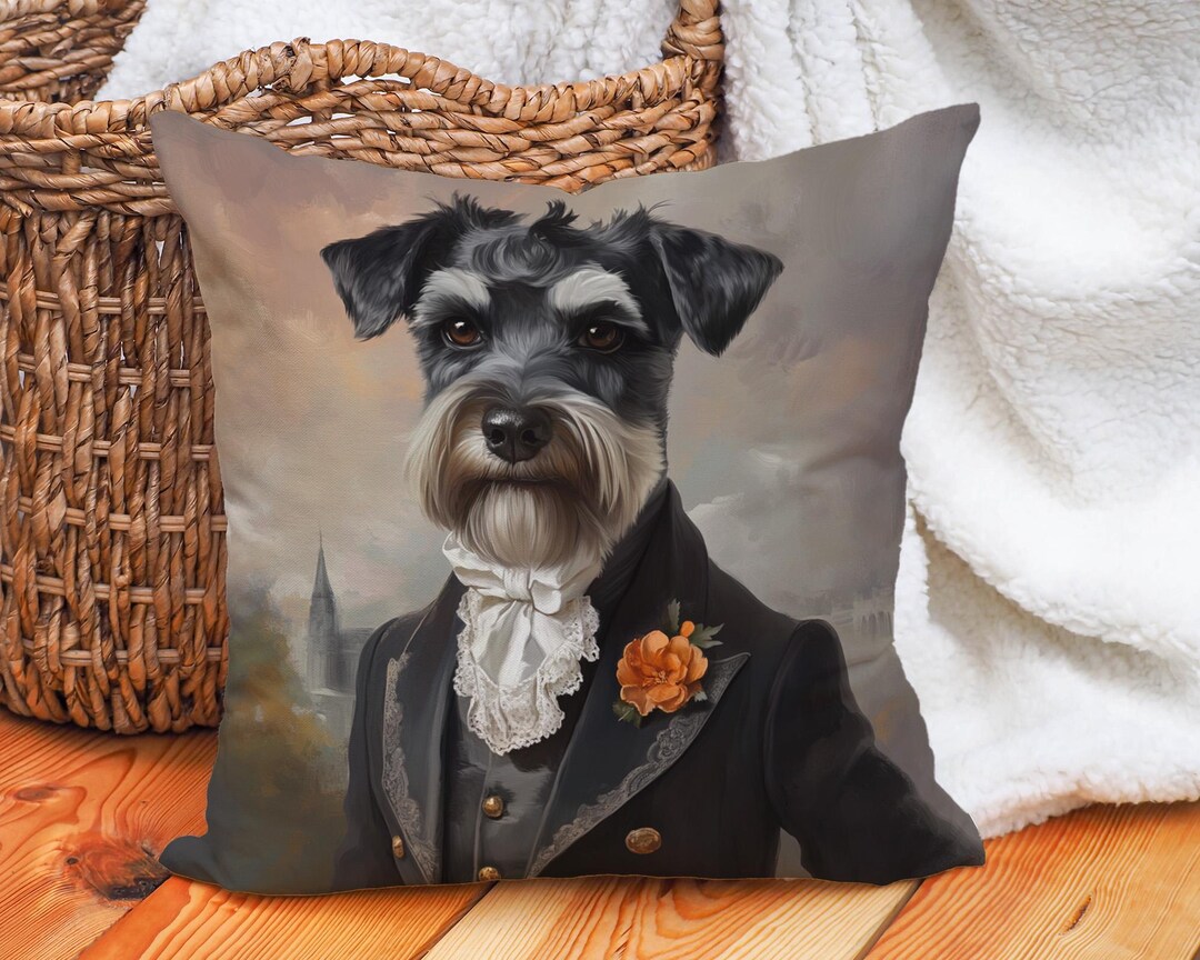 Schnauzer Cushion Cover – Vintage Dog Pillow Cover – Elegant Pet Art ...