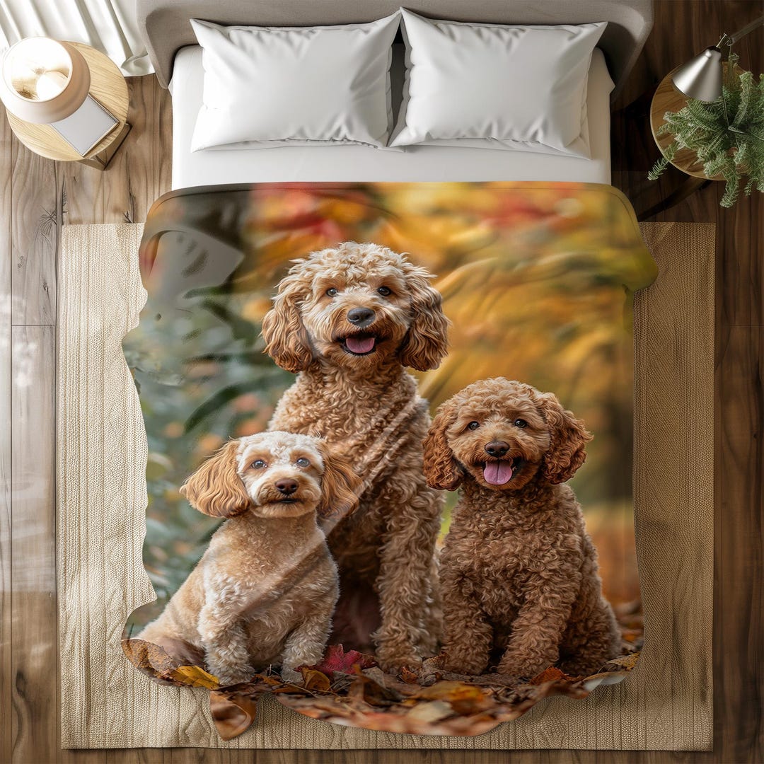 Labradoodle Family Flannel Fleece Blanket – Adorable Dog Lover’s Throw ...
