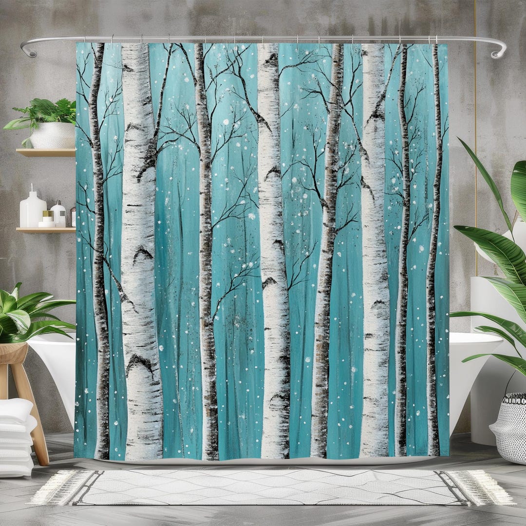 Winter Birch Tree Shower Curtain Waterproof Fabric Bath Curtain, Nature ...