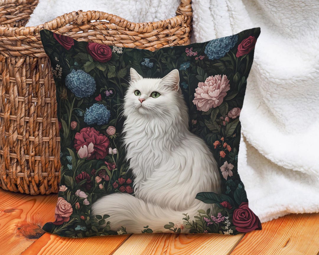 White Persian Cat Pillow Cover – 40x40, 45x45, 50x50, 55x55, 60x60 Cm ...