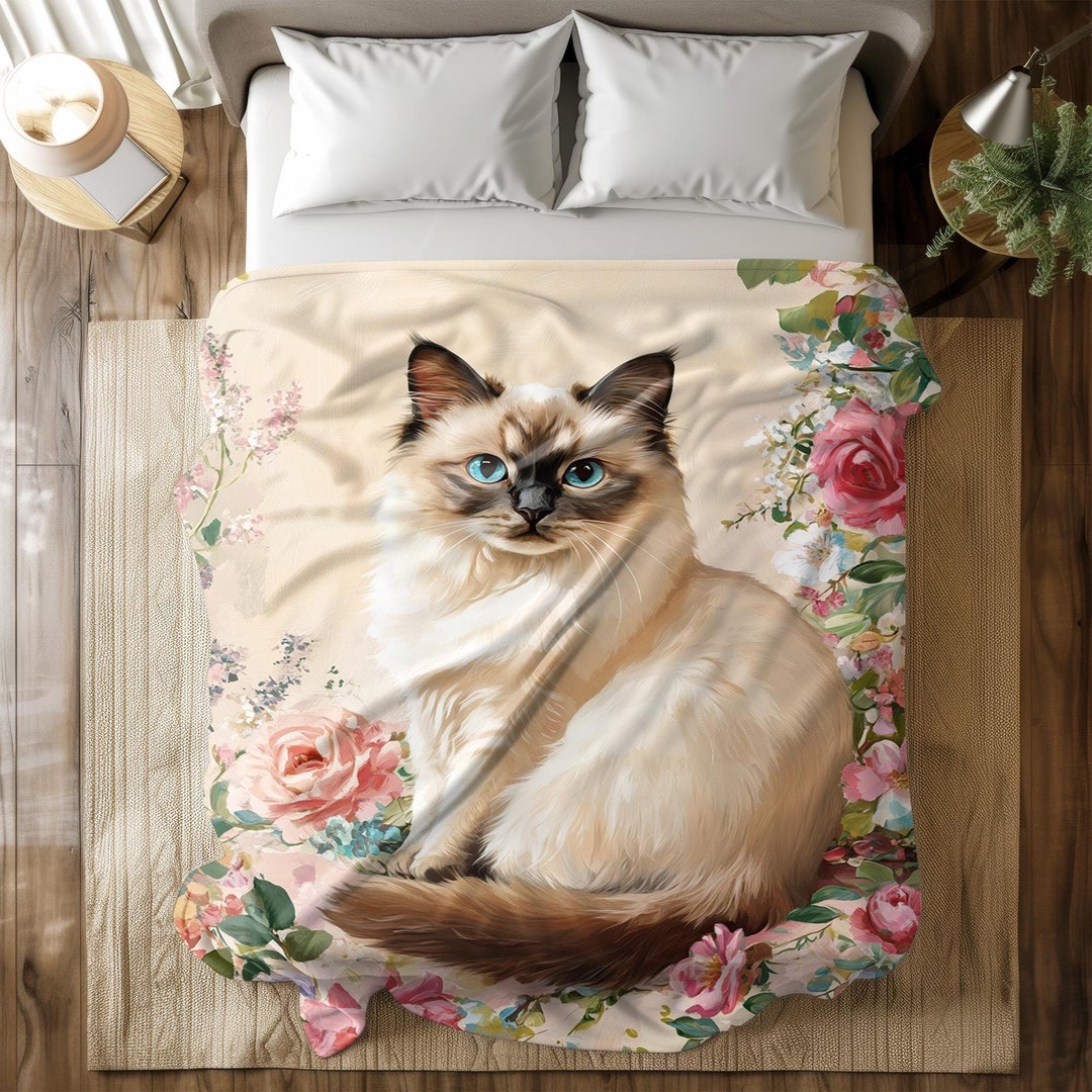 Birman Cat Blanket – Elegant Fluffy Cat With Blue Eyes – Soft, Warm ...