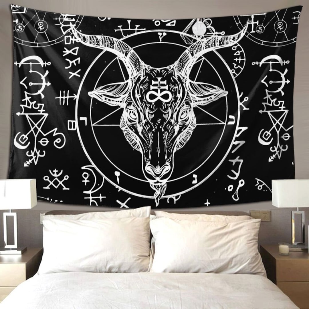Baphomet Goat Head Tapestry Occult Symbols Satan Wall Tapestry Wall Art ...
