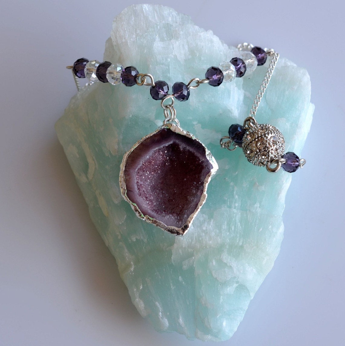 Druzy Geode Agate Pendant Purple Druzy Pendant Druzy - Etsy