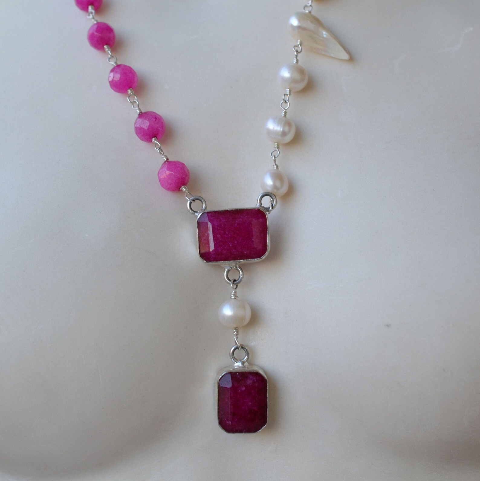 Pearl Necklace Ruby Pendant Gemstone Pendant Gemstone - Etsy