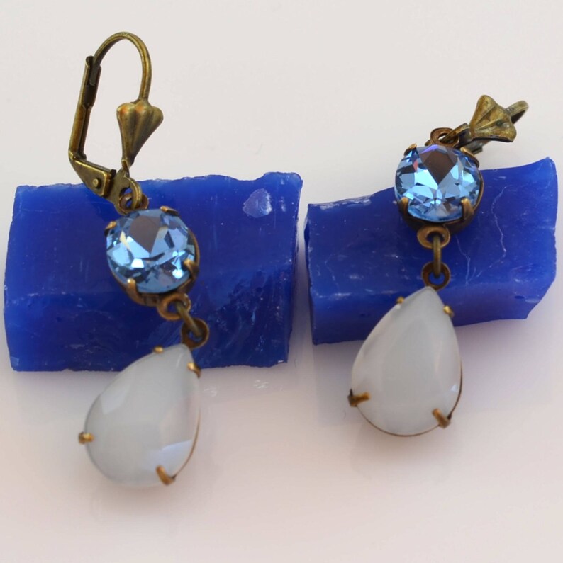 White Blue Rhinestone Earrings Opal Crystal Glass Earrings | Etsy