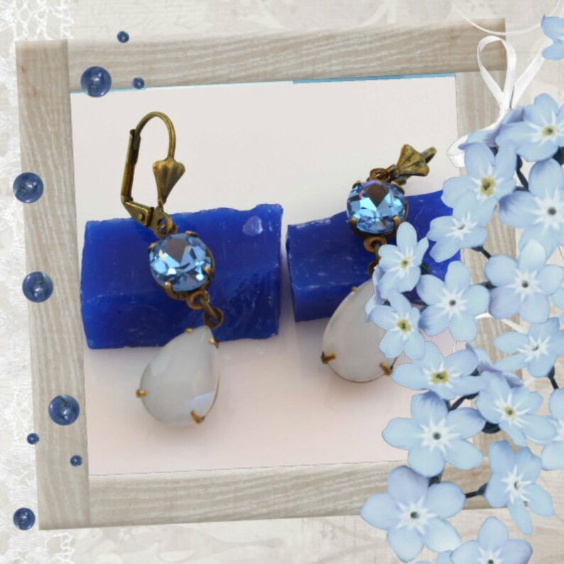 White Blue Rhinestone Earrings Opal Crystal Glass Earrings | Etsy