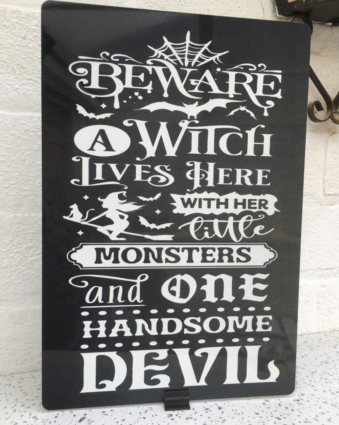 Beware Witch Lives Here Little Monsters Devil Free Standing Metal Sign ...