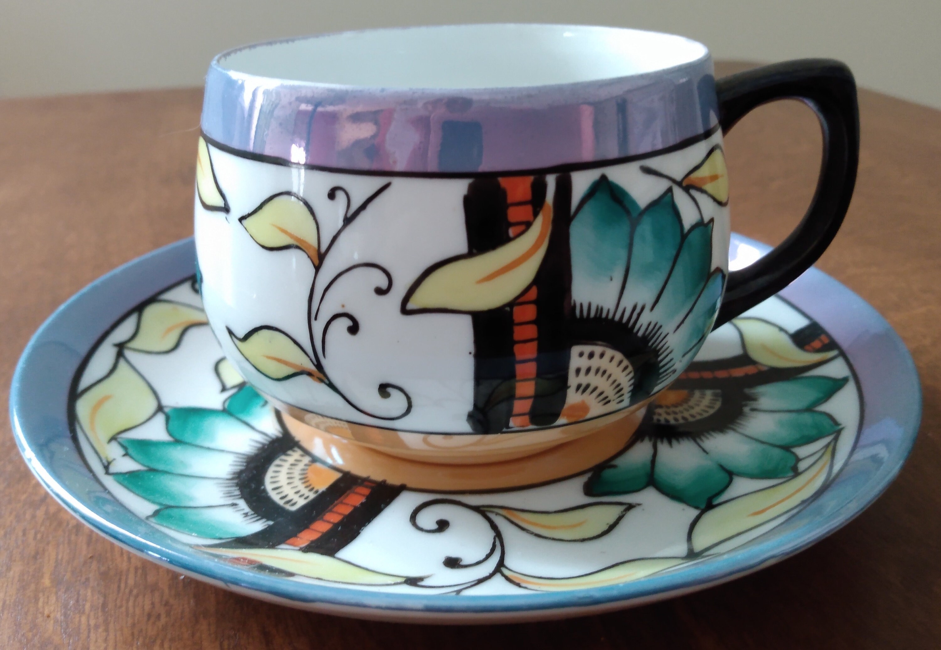 Chikaramachi 1 Teacup and Saucer Lusterware Vintage Floral Flower Japan ...