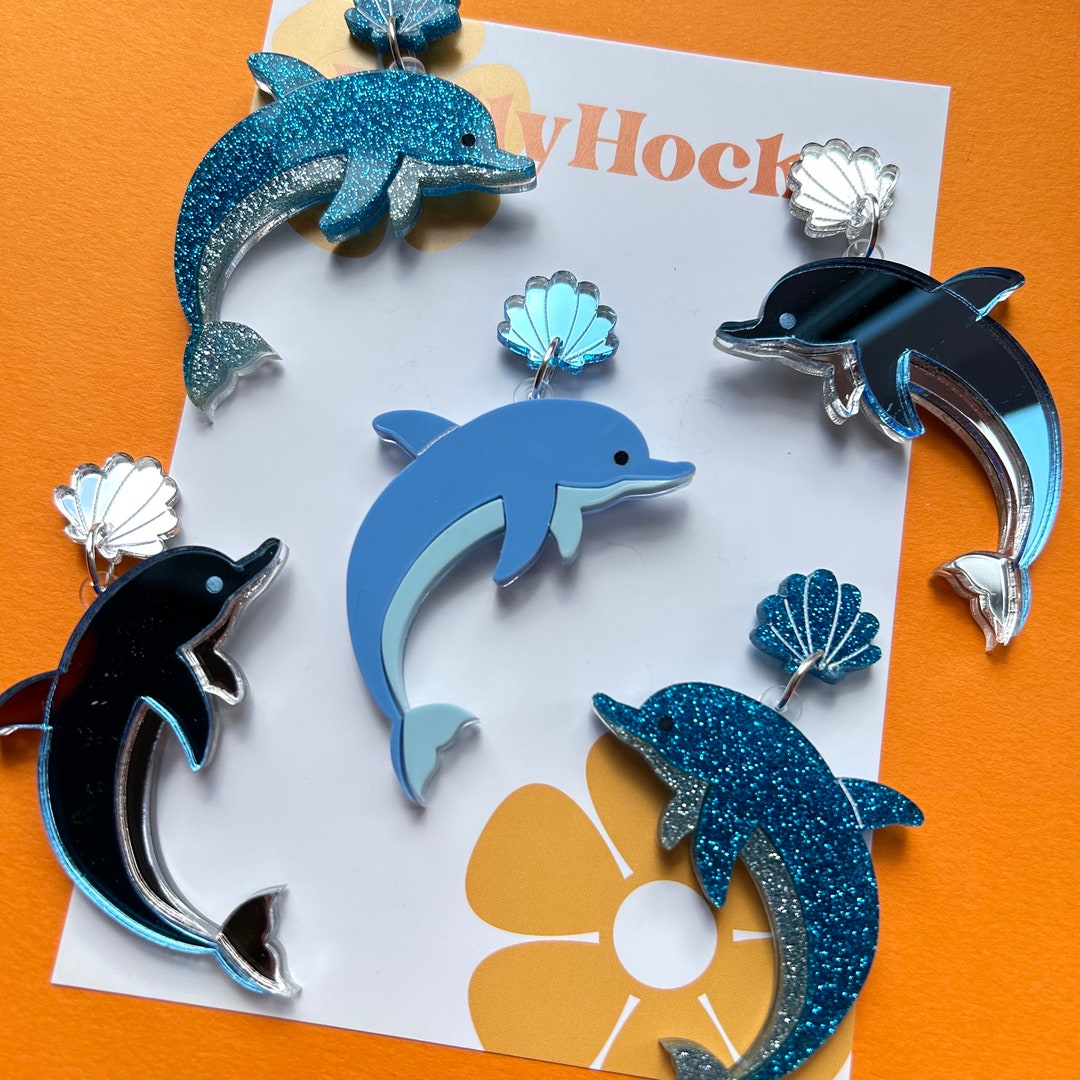 Sparkly Mirror Glossy Dolphins Sea Lasercut Acrylic Earrings - Etsy