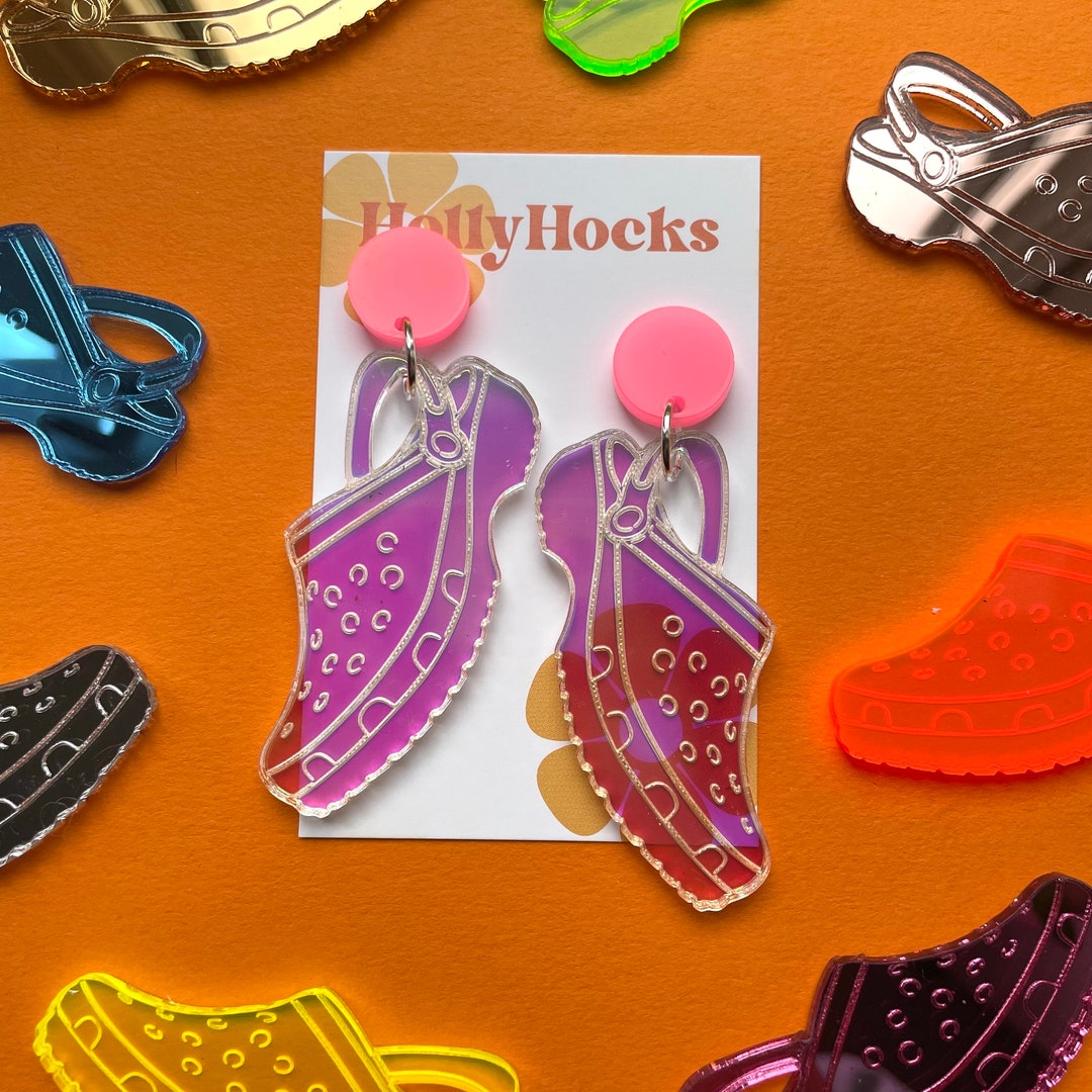 Croc Shoe Mirror Neon Holographic Acrylic Statement Earrings - Etsy