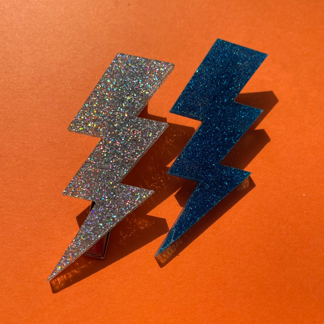 Lightning Bolt Glittery Lasercut Acrylic Hairclip - Etsy