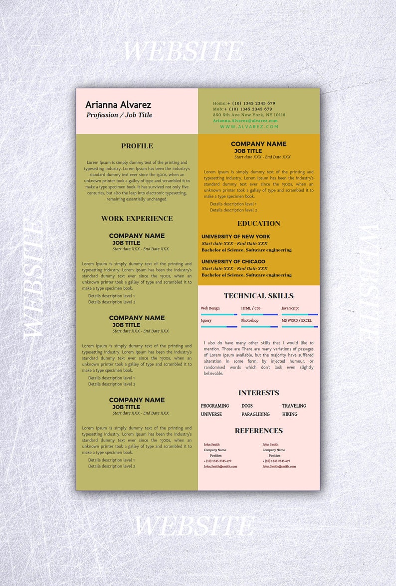 Unique and Modern Resume Template / CV Template Cover Letter | Etsy