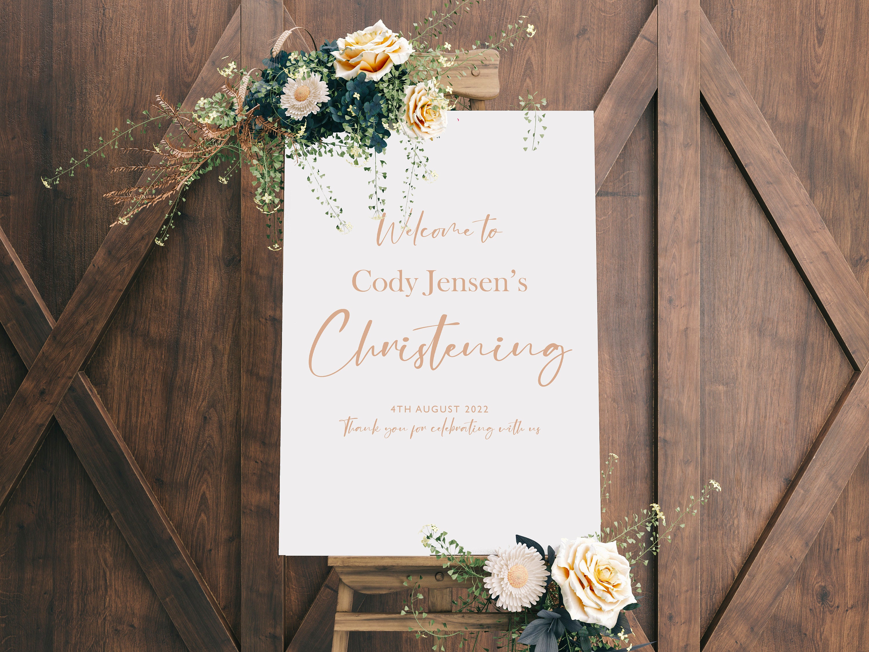 Christening Welcome Sign Plain Simple Cross Script or | Etsy