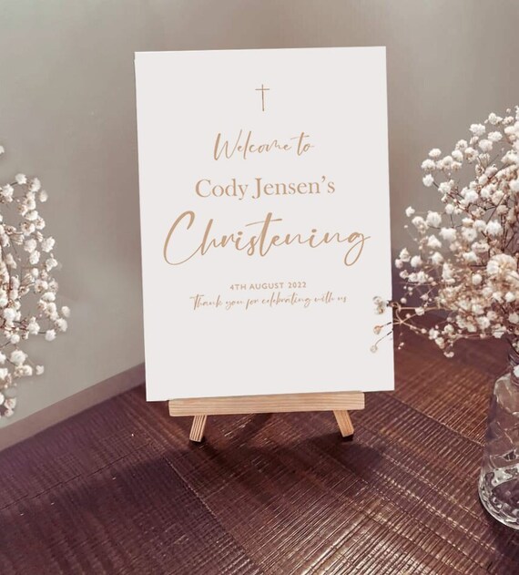 Christening Welcome Sign Plain Simple Cross Script or | Etsy