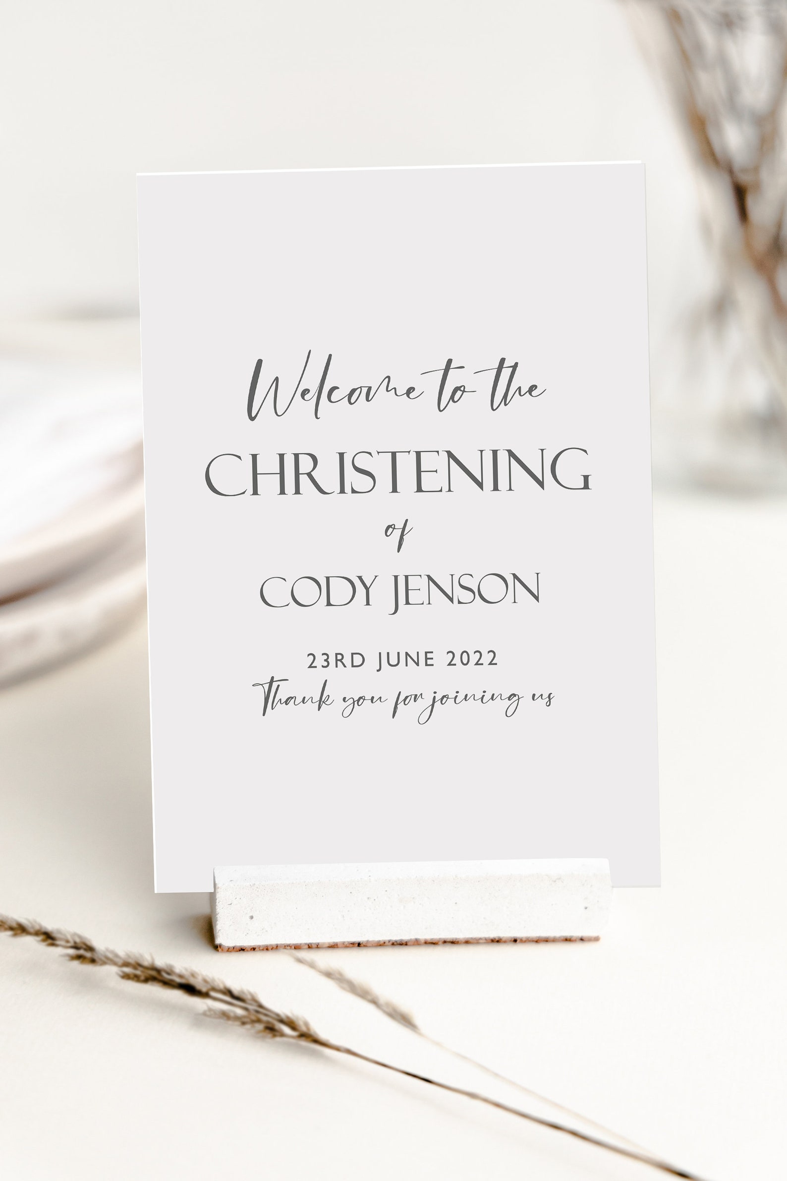 Christening Welcome Sign Plain Simple Cross Script or | Etsy