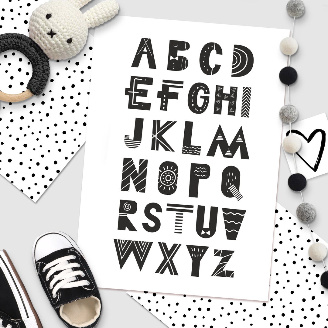 Alphabet Chart 'wild Child Collection' Black and White Monochrome ...