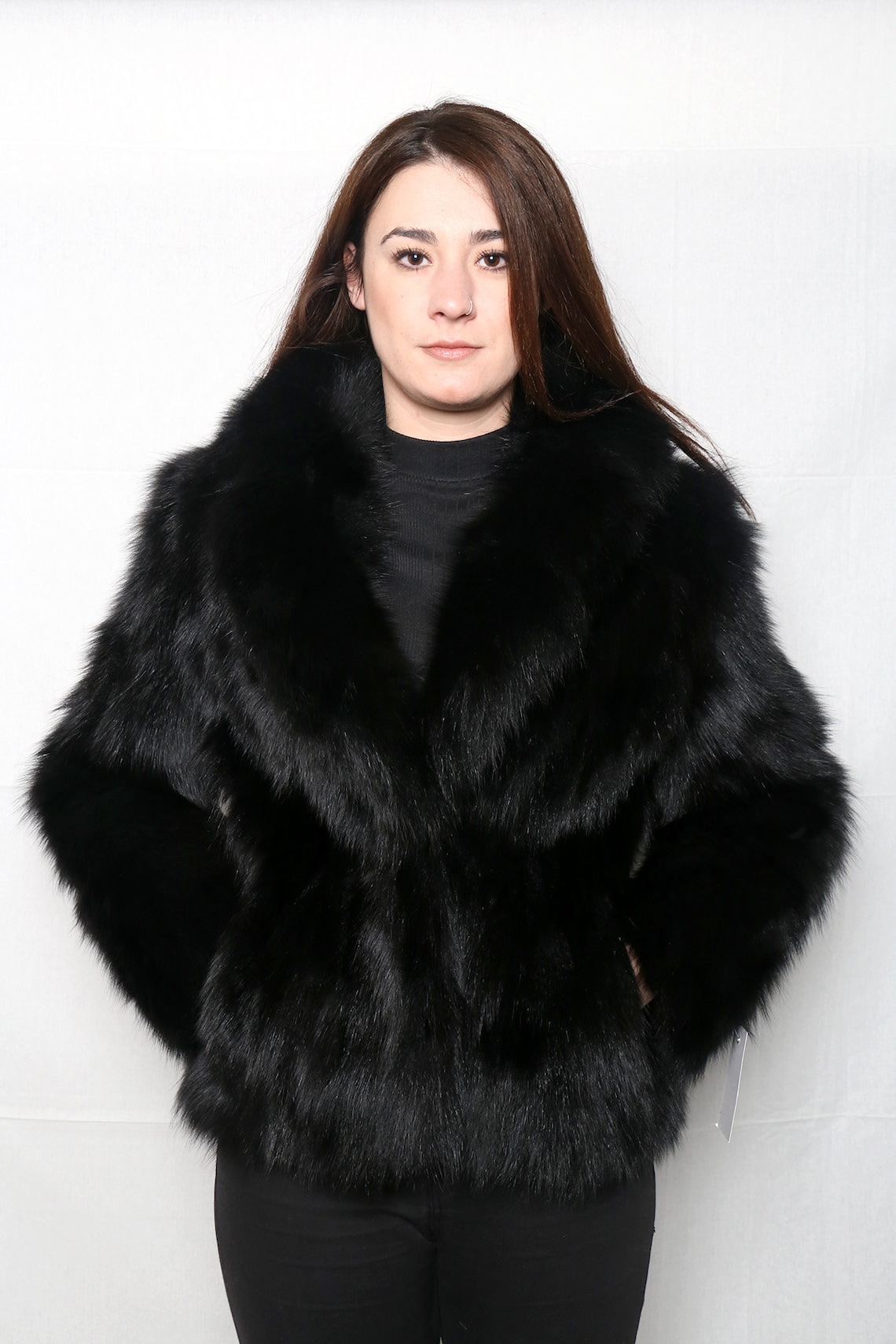Black Fox Jacket Fox Fur Jacket Warm Fox Fur Jacket Black - Etsy
