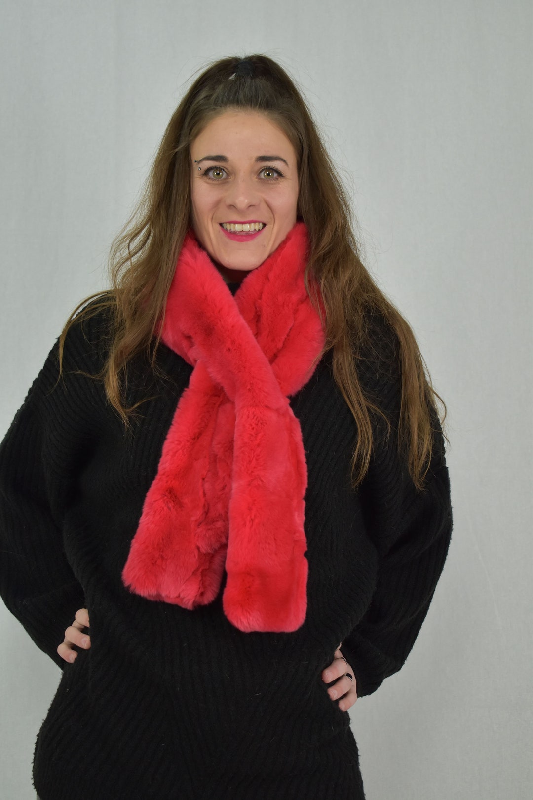 Red Rex Rabbit Real Fur Scarf - Etsy