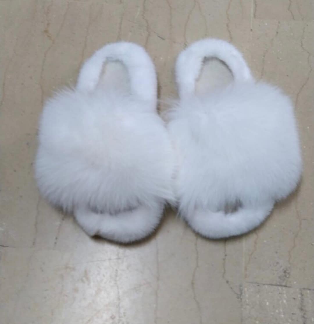 Fur Slide | Real Mink and Fox Fur Slippers | Fluffy Slides | Gift for ...