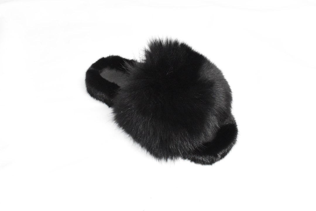 Mink Fur Slides | Black Fur Slides | Mink and Fox Fur Slide | Luxury ...