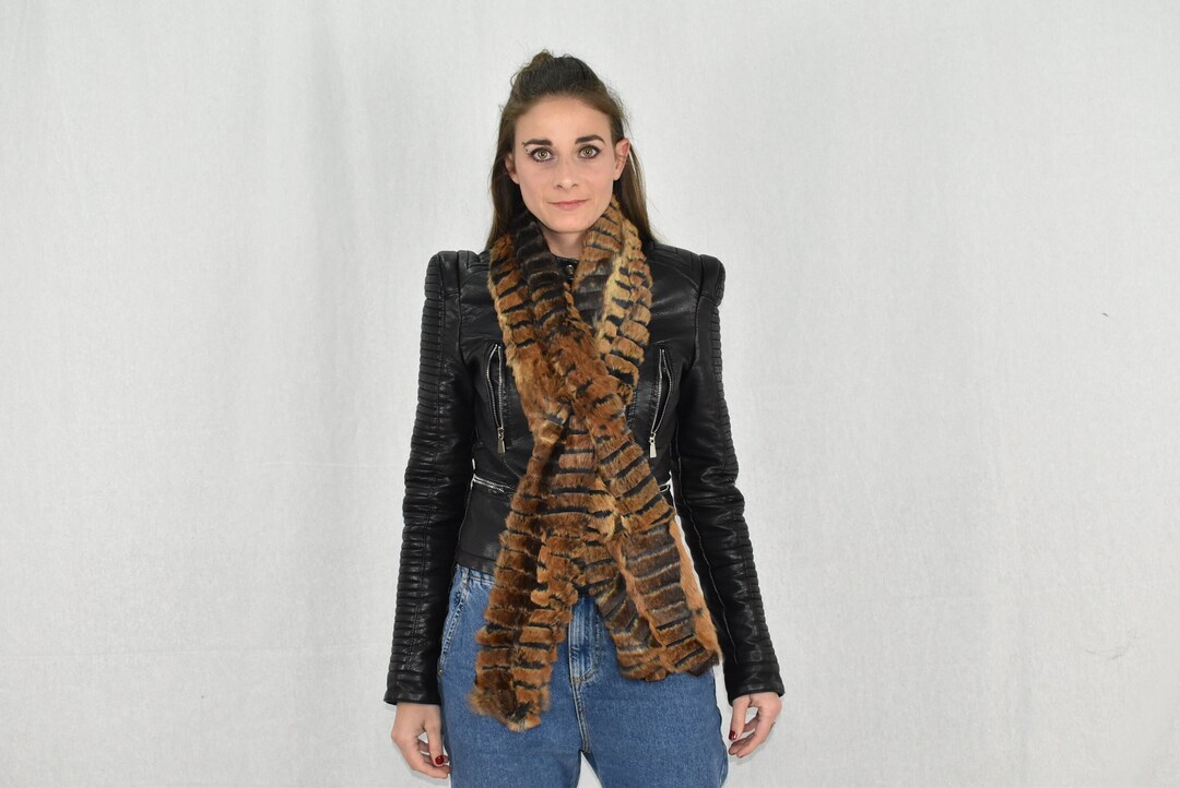 Rex Rabbit Fur Scarf , Luxury Gift , Gray Fur Neck Wrap, Winter Scarf ...