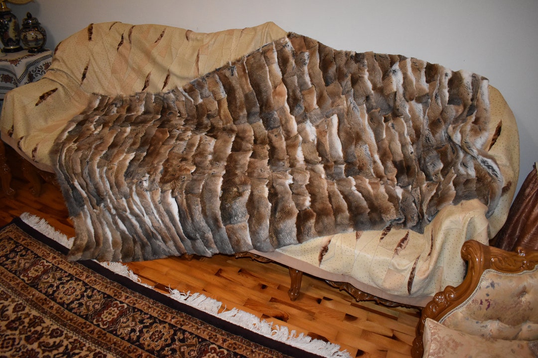 Throw Blanket | Rabbit Fur Blanket | Patchwork Fur | Natural Brown ...