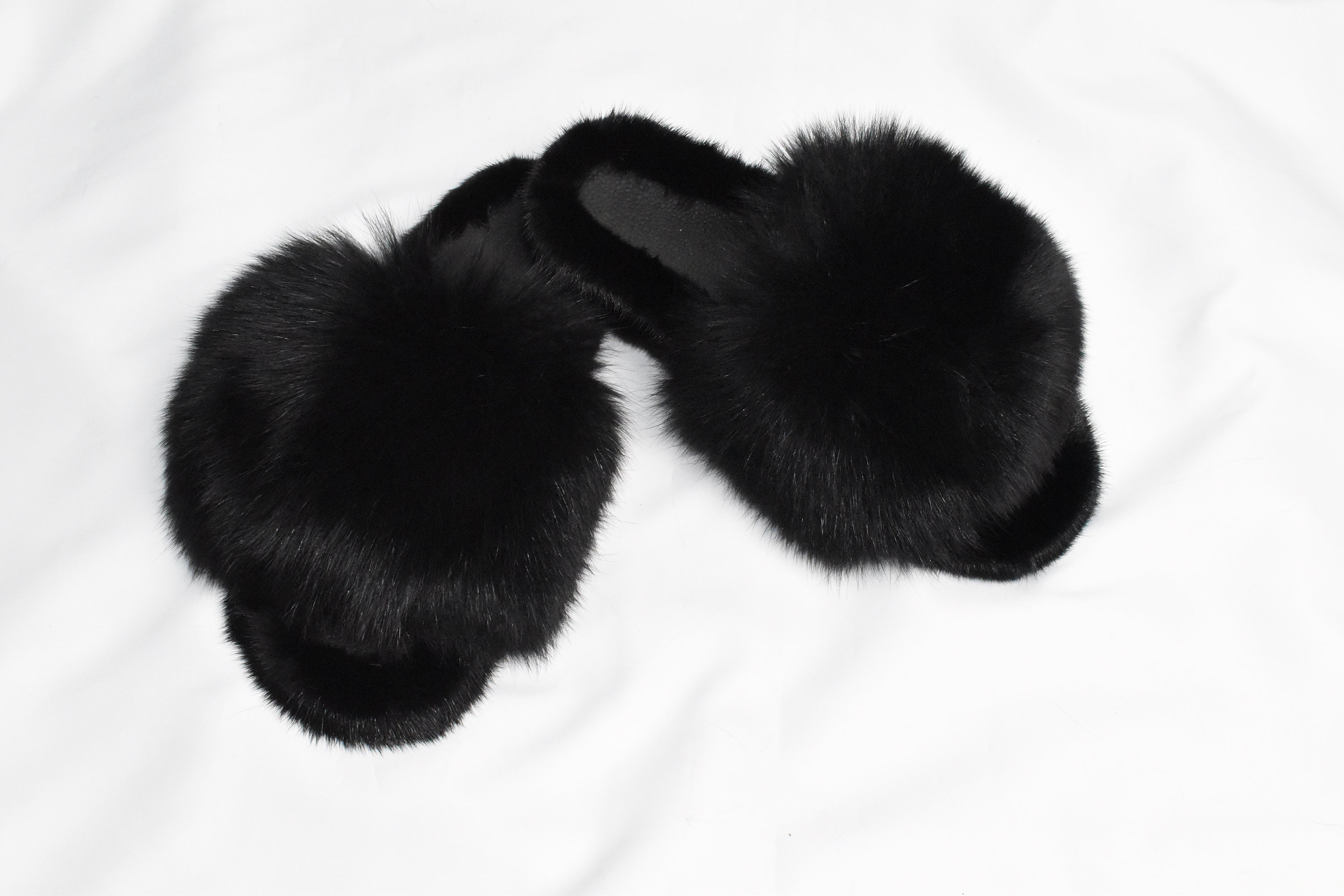 Mink Fur Slides Black Fur Slides Mink and Fox Fur Slide - Etsy