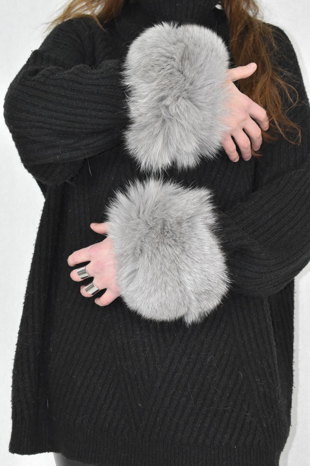 Amazing Fox Fur Cuffs, Fur Sleeve Cuffs ,gray Collor Fur Cuffs , Coat ...