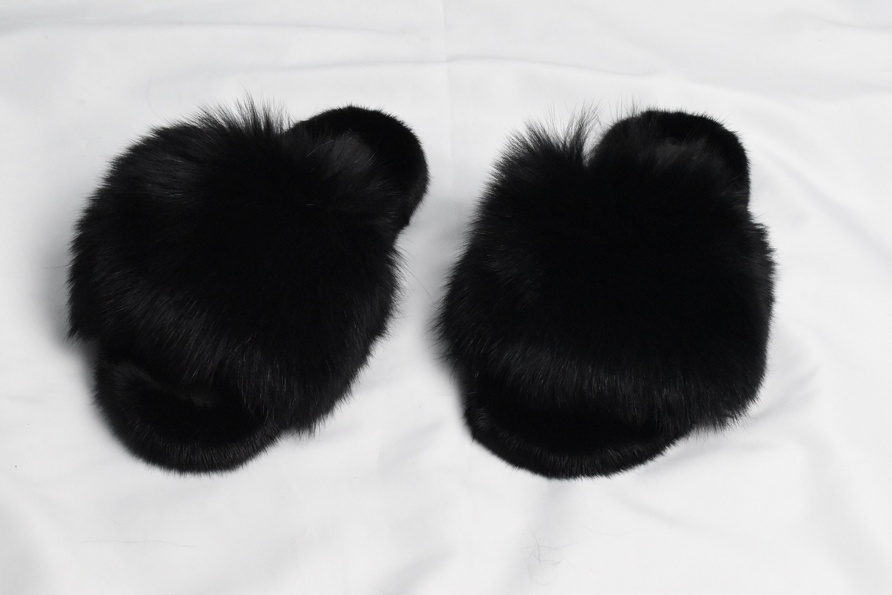 Mink Fur Slides Black Fur Slides Mink and Fox Fur Slide - Etsy