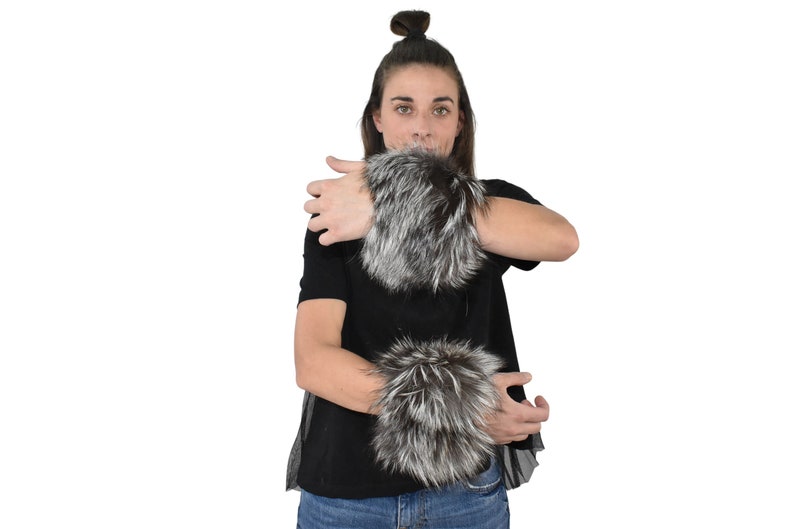 Silver Fox Fur Cuffs | Fur Cuffs for Sleeves | Detachable Fur Cuffs ...
