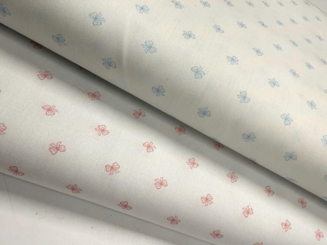 Pink Bow Fabric Blue Bow Fabric Printed Cotton Fabric Finders 100 ...