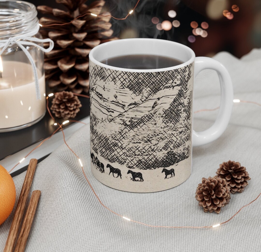 Horse Scene Coffee Mug, Horse Lover Tea and Coffee Mug, Barn Mug, Horse ...