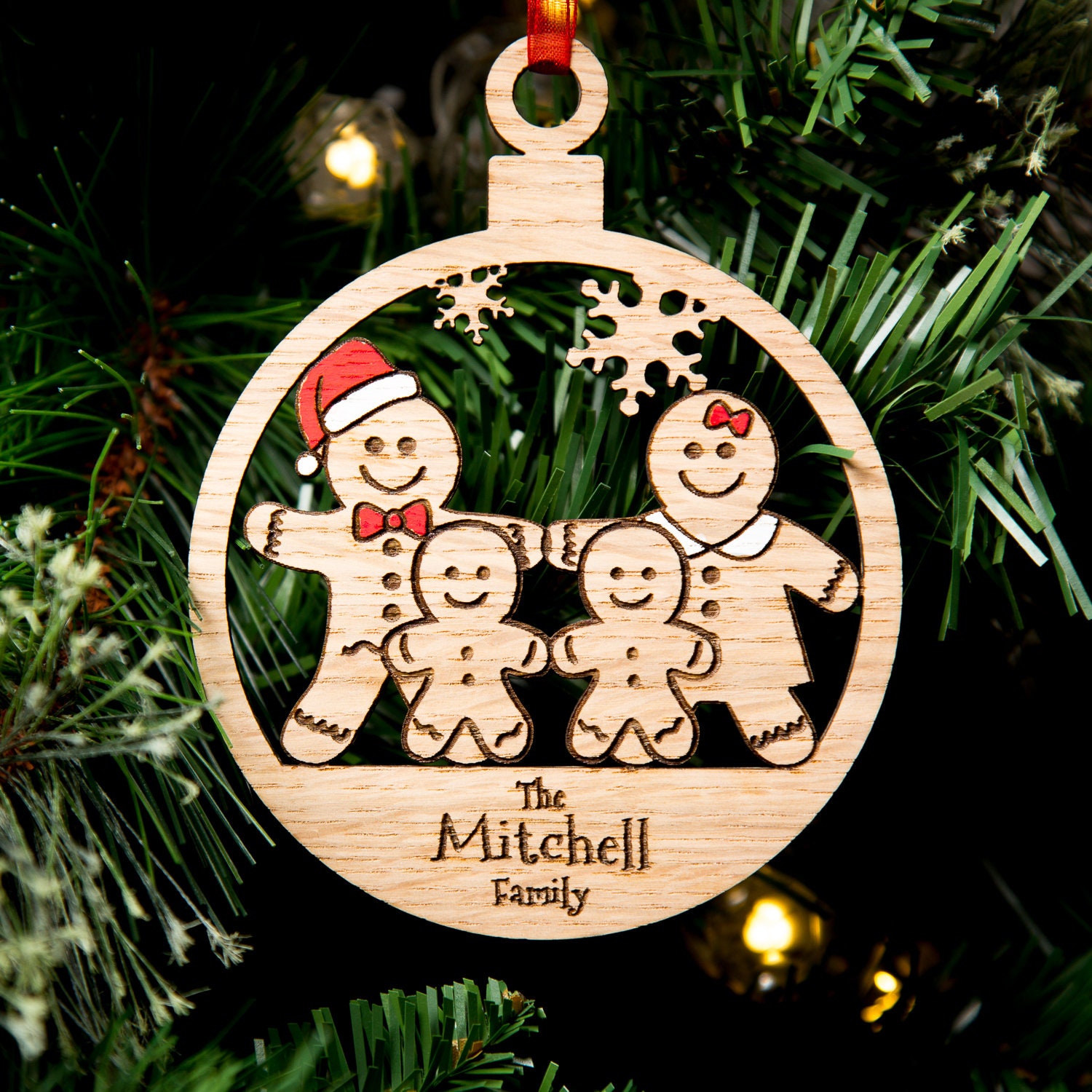Family Christmas Tree Decoration, Personalised Christmas Bauble, Wood ...