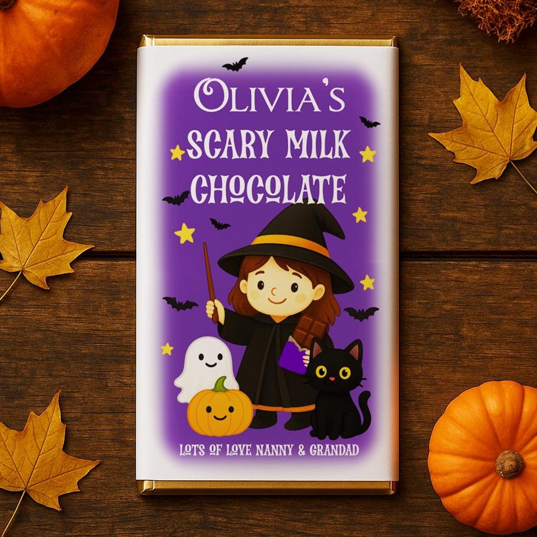 Personalised Halloween Chocolate Bar Wrapper – Cute Witch Design ...